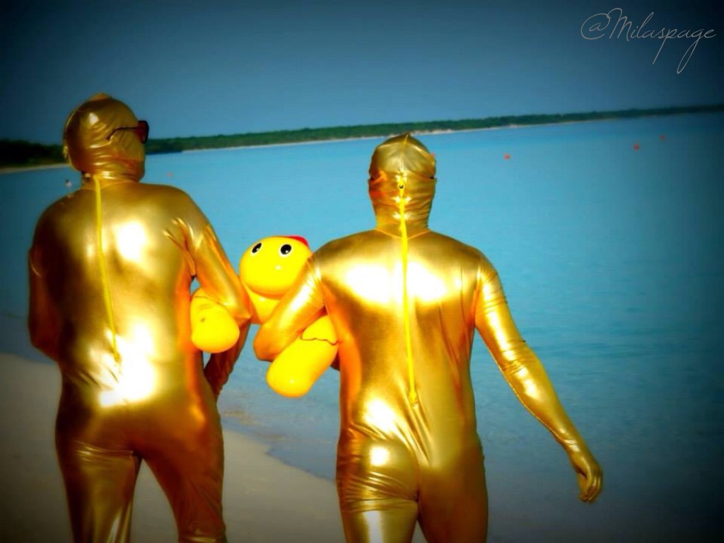 Shiny Gold Suits - Gold People on the Beach